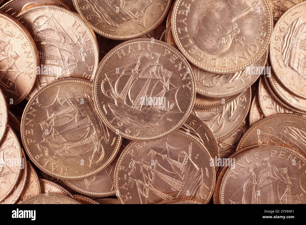 Great Britain uncirculated half pennies from 1967 Stock Photo - Alamy