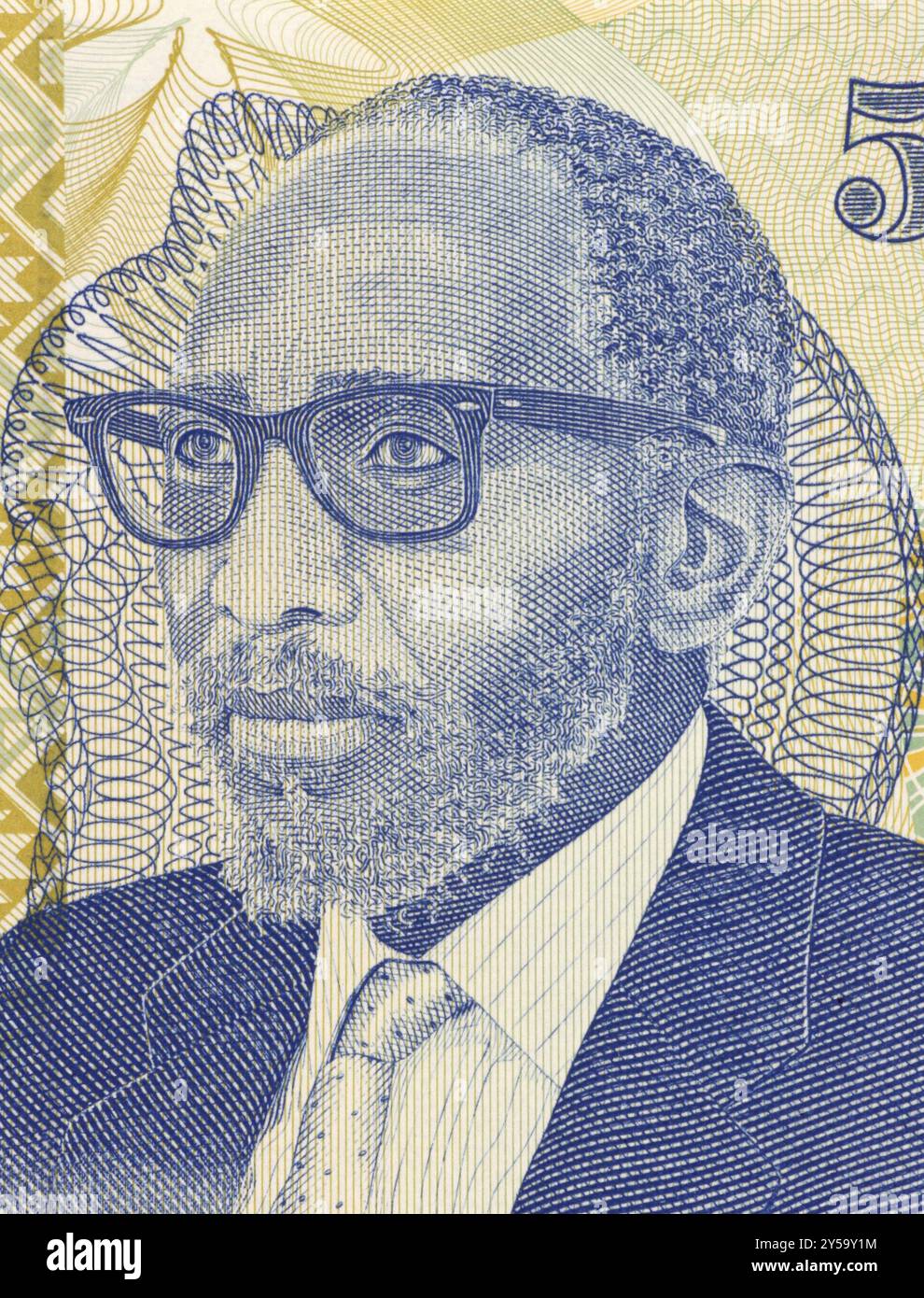Moshoeshoe II on 5 Maloti 1989 Banknote from Lesotho. Paramount chief ...