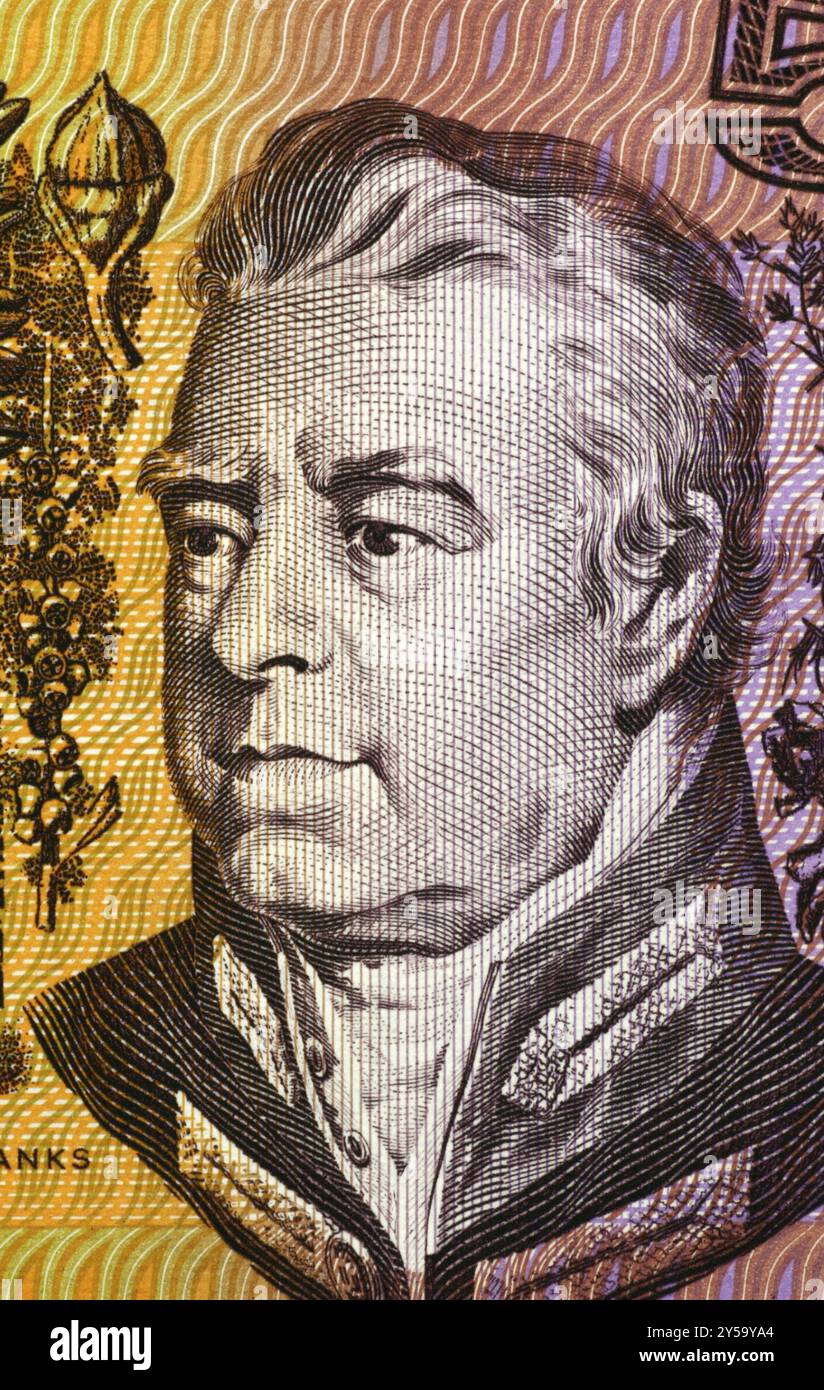 Joseph Banks (1743-1820) on 5 Dollars 1967 banknote from Australia ...