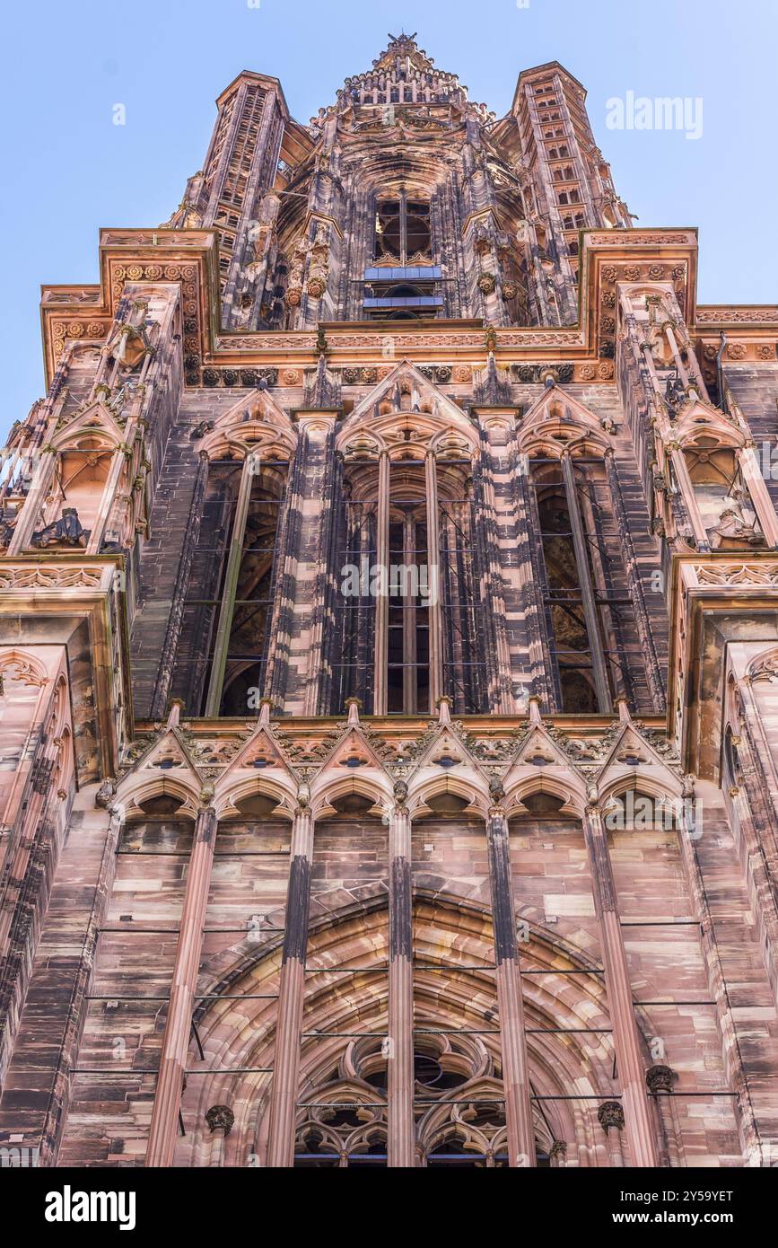 The impressive bell tower of the Notre Dame cathedral from Strasbourg ...