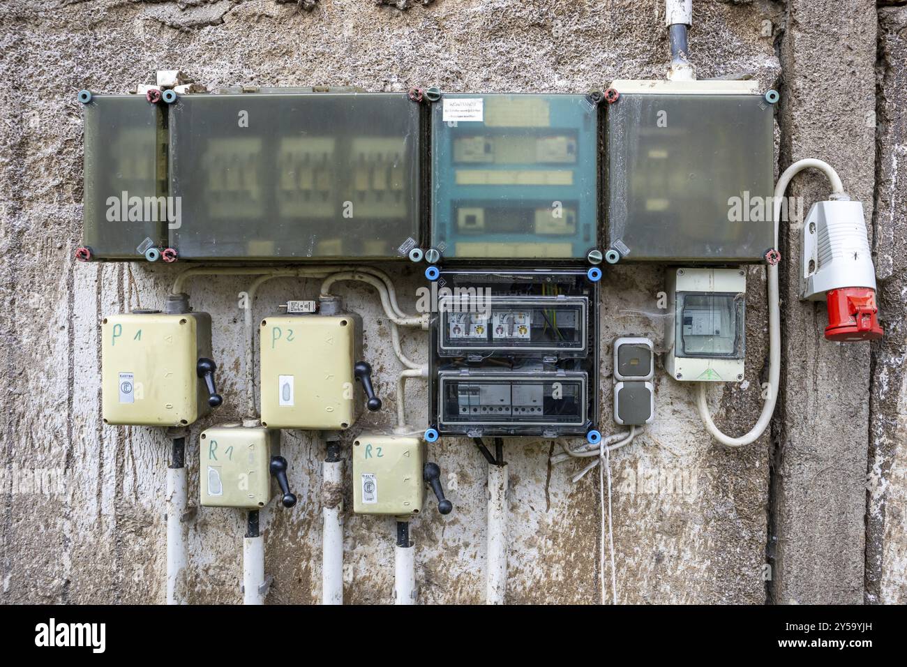 Old electrical power distribution outside Stock Photo - Alamy