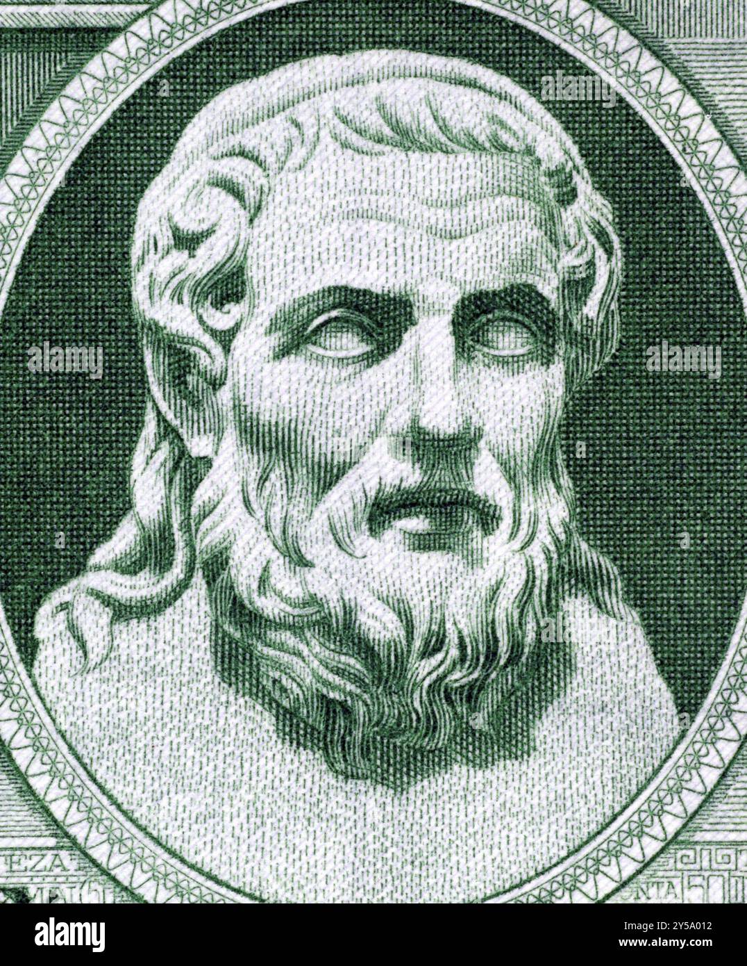 Hesiod (750-650 BC) on 50 Drachmai 1939 Banknote from Greece. Ancient ...