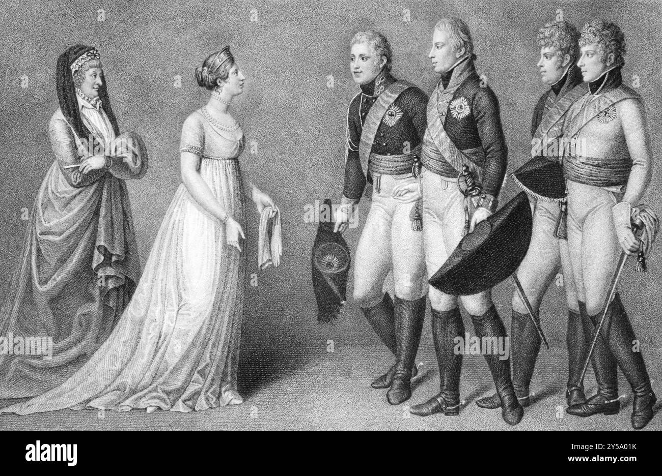 Frederick William and Louisa of Prussia romance scene on engraving from the 1800s Stock Photo ...