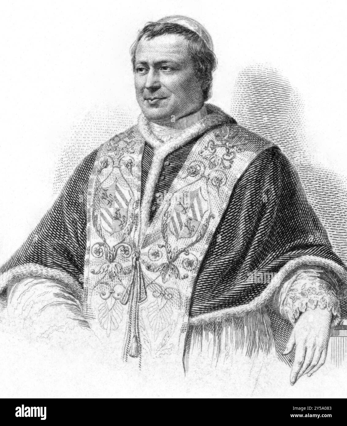 Pope Pius IX (1792-1878) on engraving from the 1800s. Born Giovanni ...