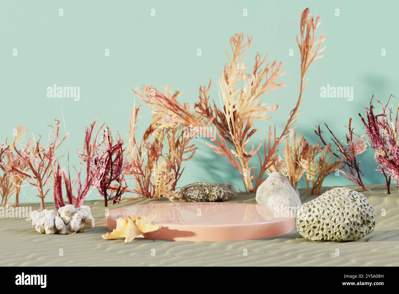 Podium pedestal product mock up display with underwater plants and ...