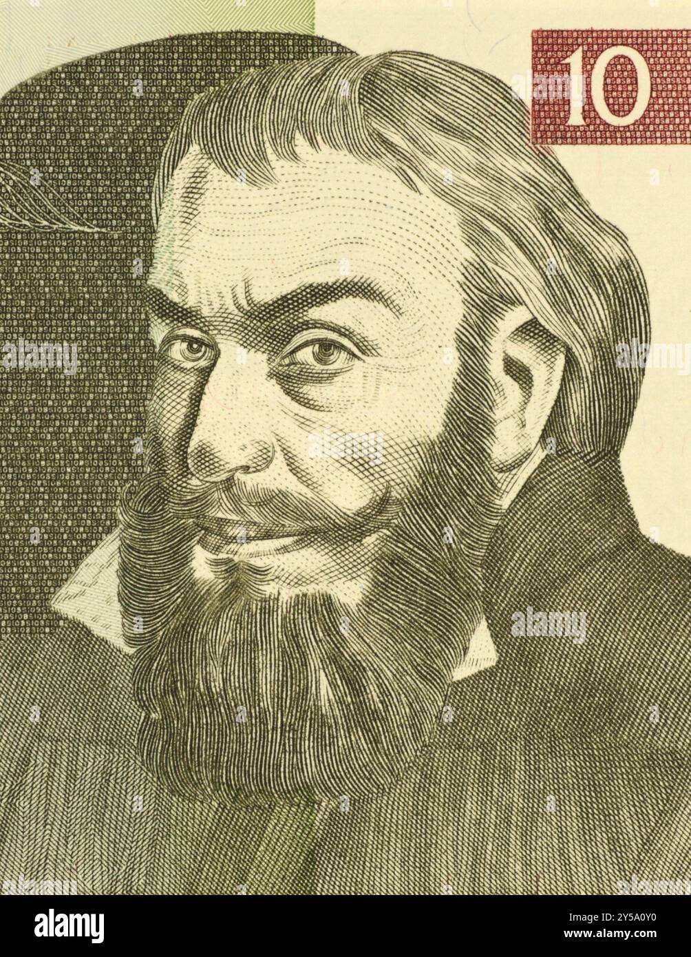 Primoz Trubar (1508-1586) on 10 Tolarjev 1992 Banknote from Slovenia ...