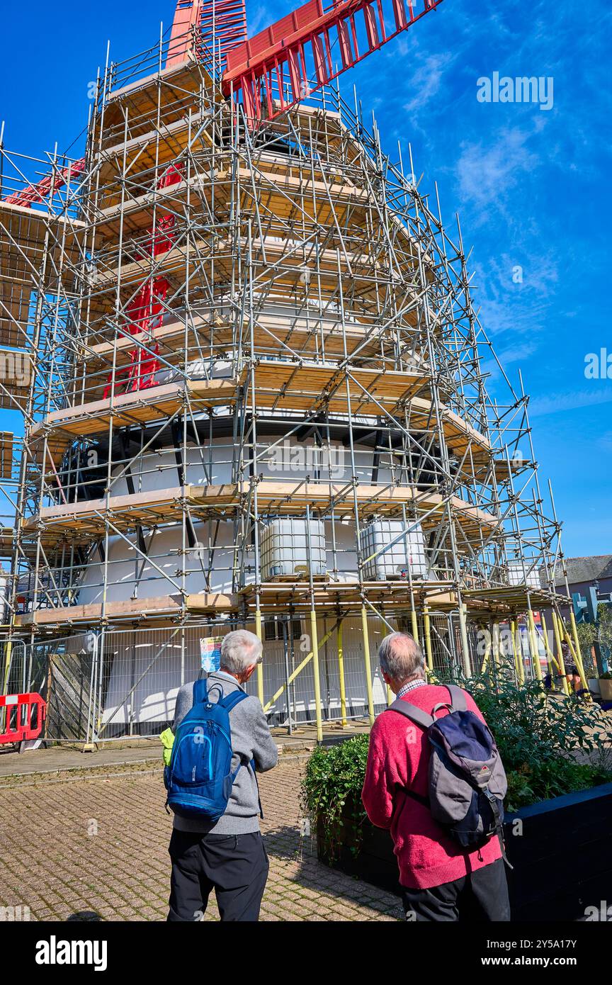 Scaffold covering Marsh Mill windmill in Thornton during maintenance ...