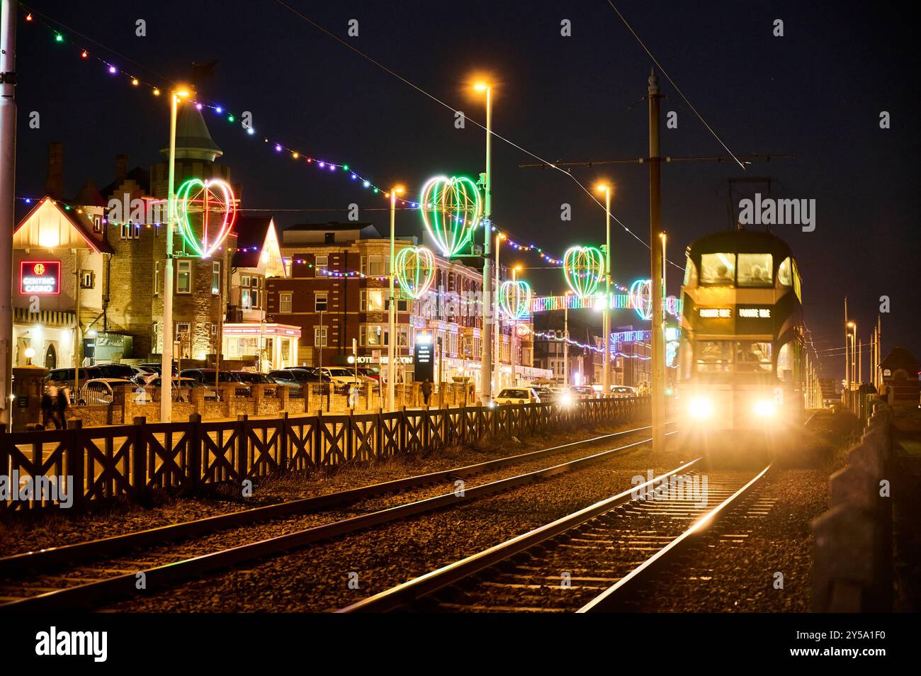 Blackpool illuminations autumn 2024. Tram travelling north during the ...