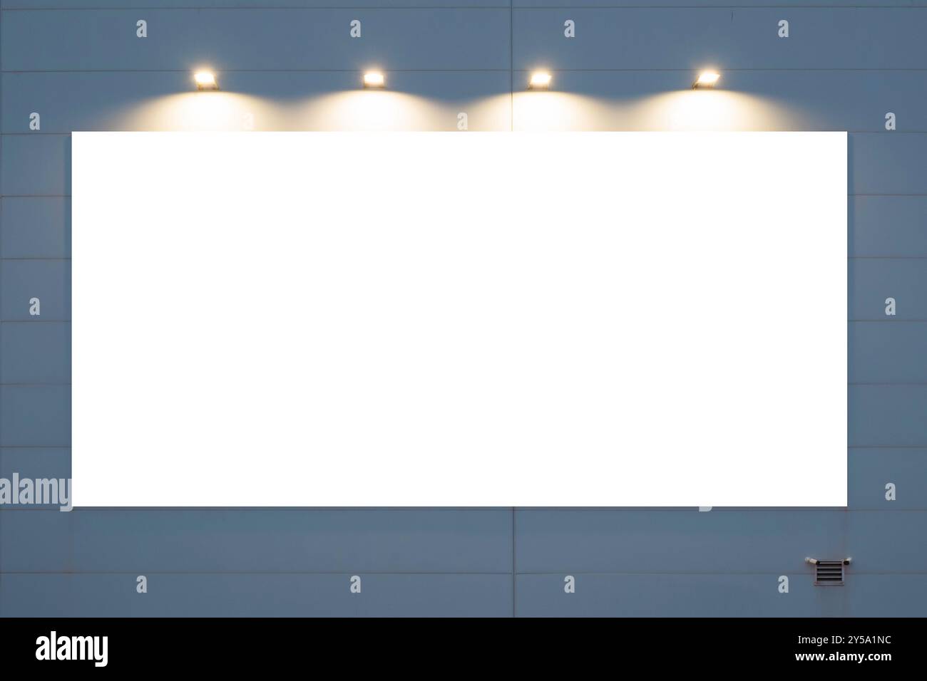 White horizontal advertising billboard on wall building. Empty ad board ...