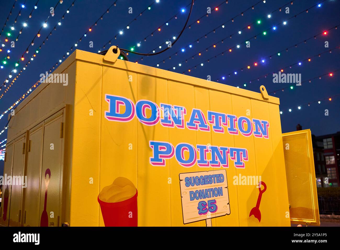 Blackpool illuminations autumn 2024.Donation point on the promenade ...