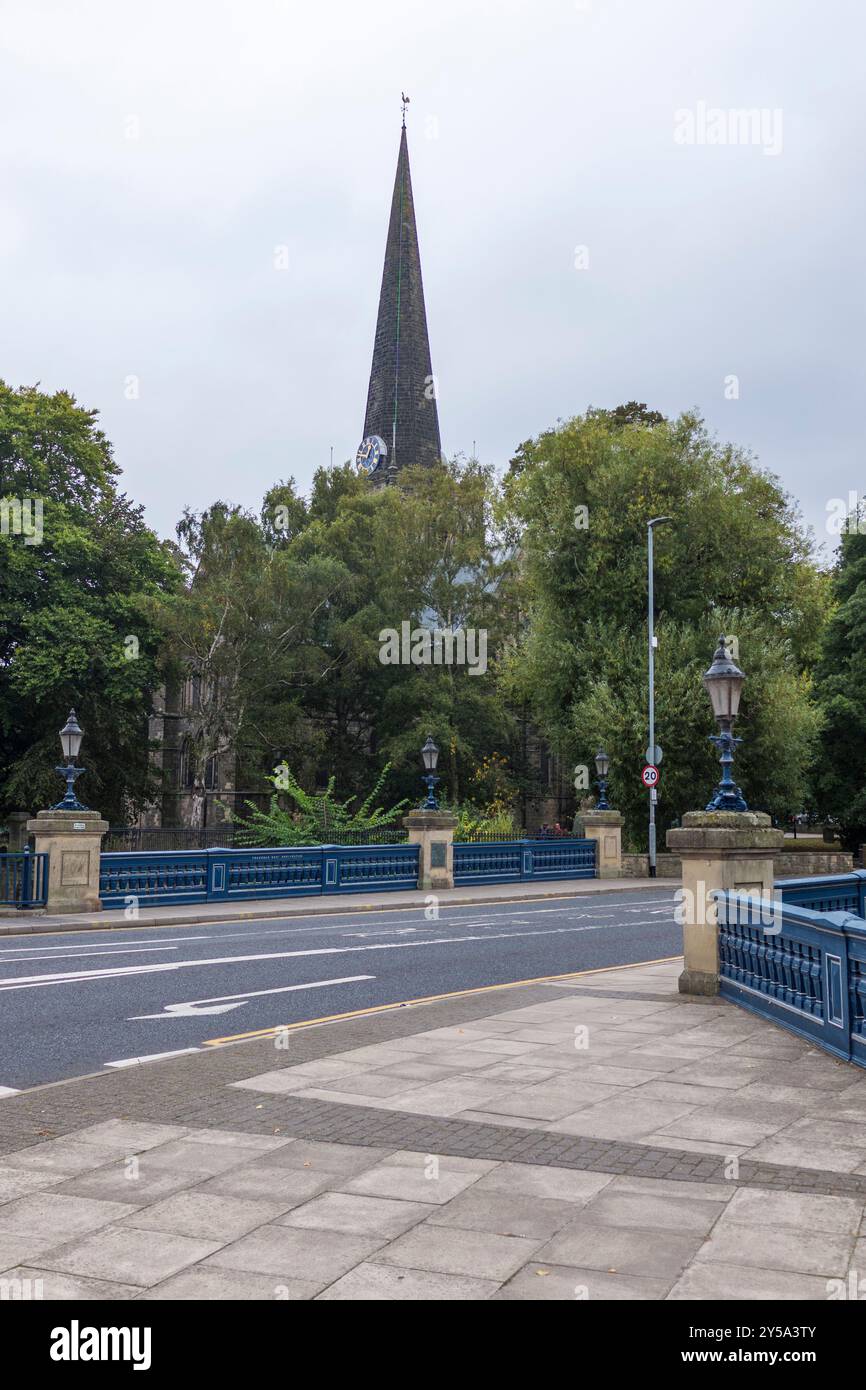 Stone Bridge in Darlington, England,UK with St Cuthberts church in ...