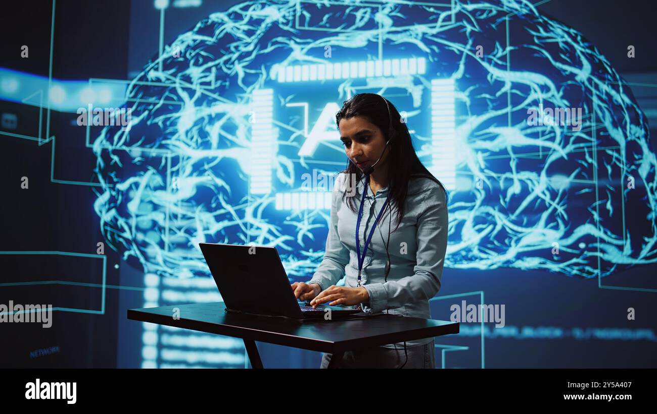 Speaker talking in online webinar, exploring ways AI can positively ...