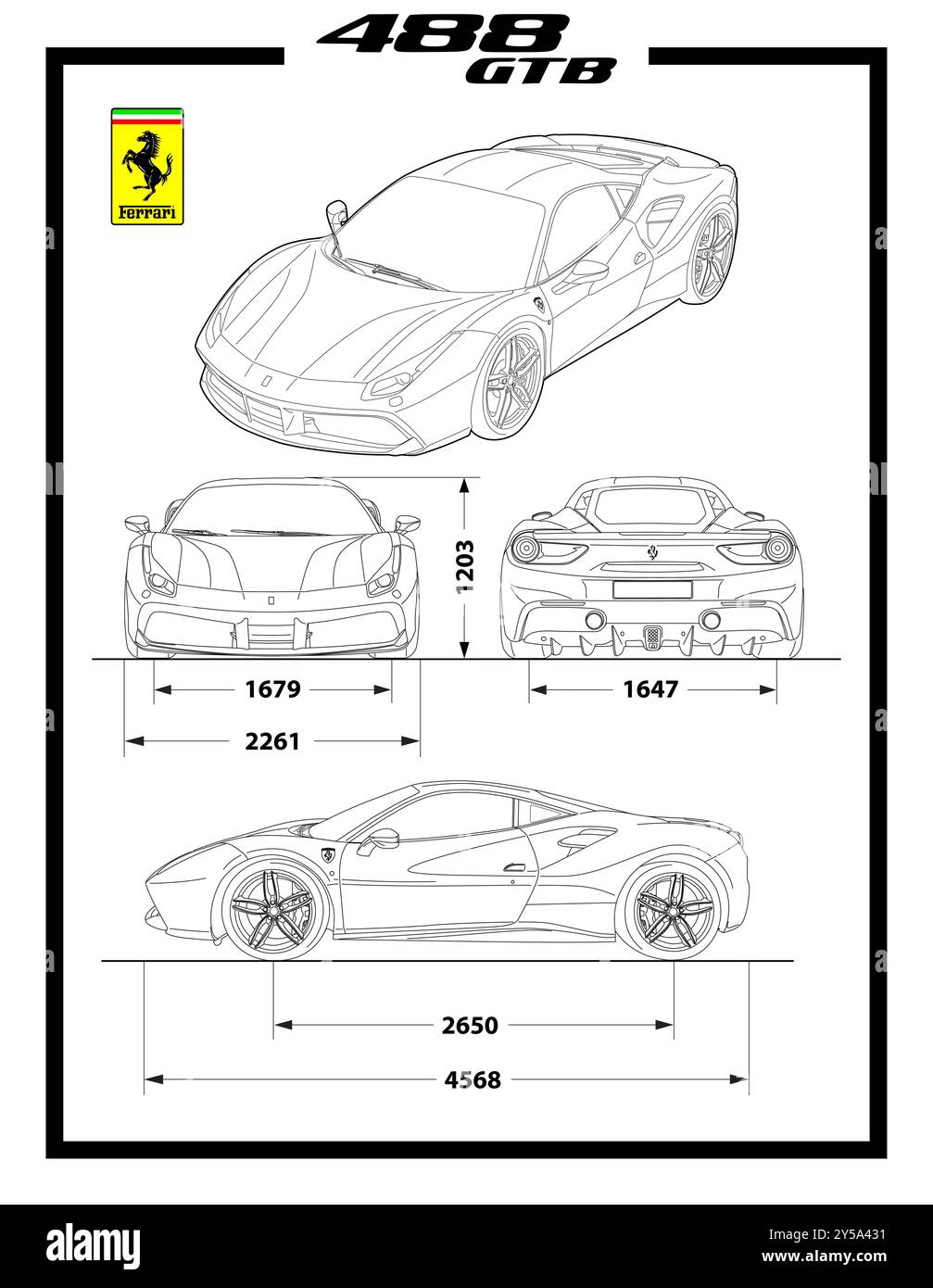 Ferrari 488 GTB car blueprint poster Stock Vector Image & Art - Alamy