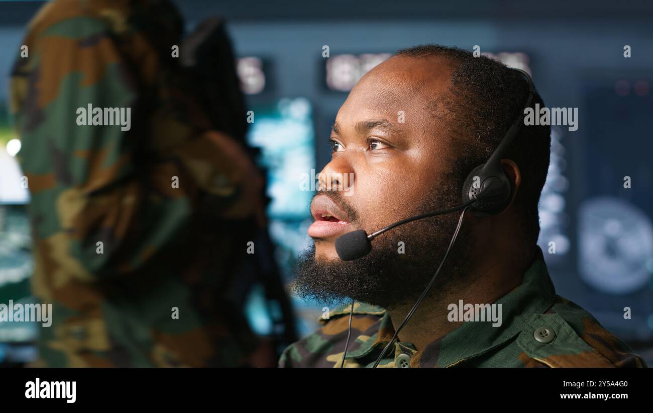 Military dispatcher relays info from army intelligence analysts to troops on front lines, close ...