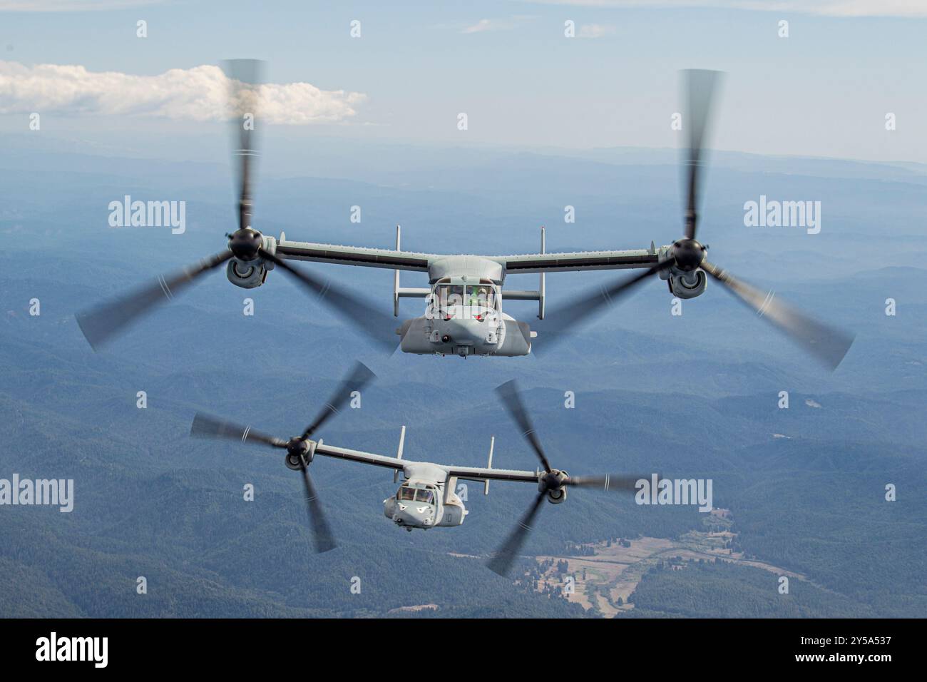 Two U.S. Marine Corps MV-22B Ospreys assigned to Marine Medium Tiltrotor Squadron (VMM) 163 ...