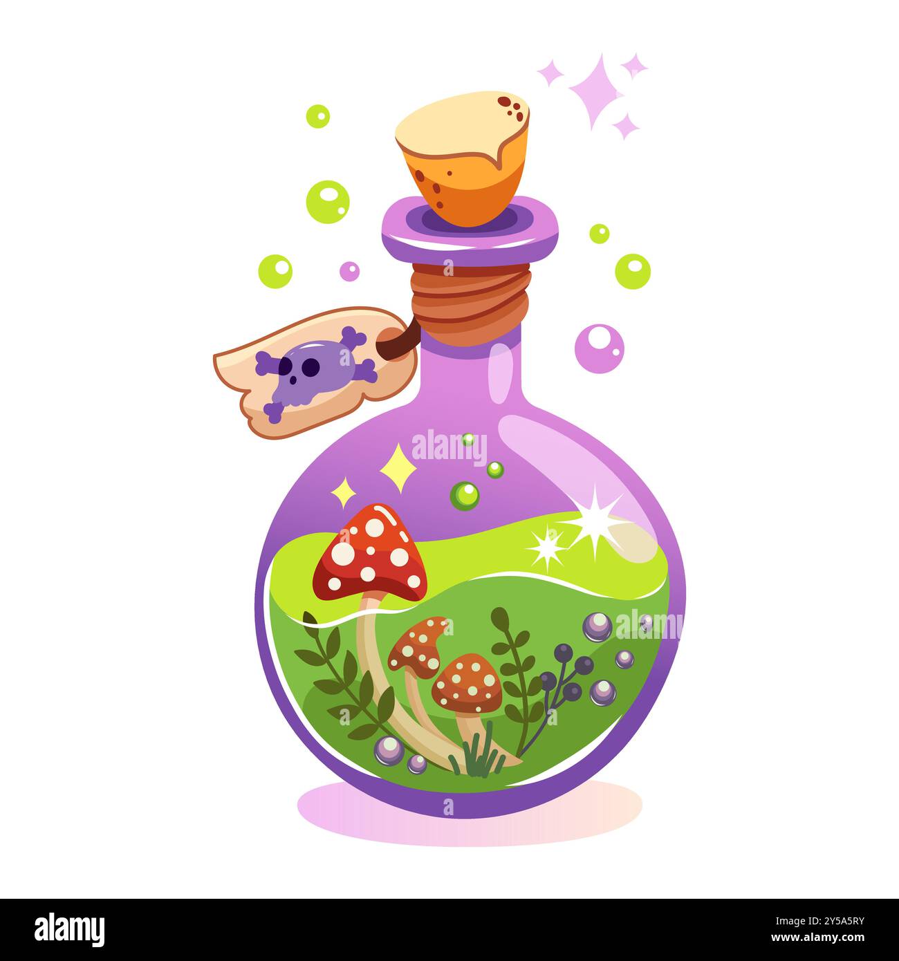 Halloween vector illustration of a magical potion bottle with mushrooms ...