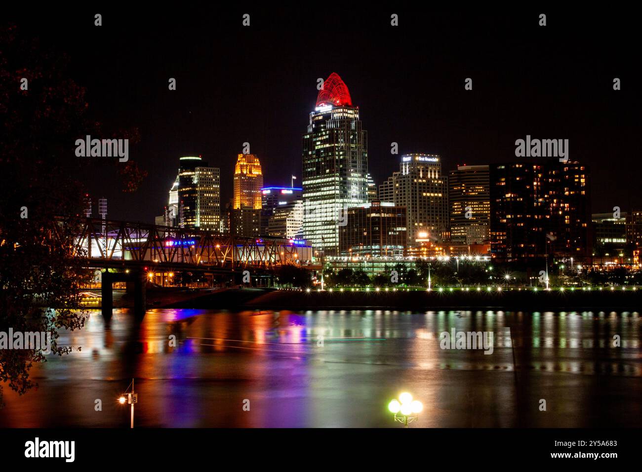 Downtown Cincinnati at night all lit up Stock Photo - Alamy