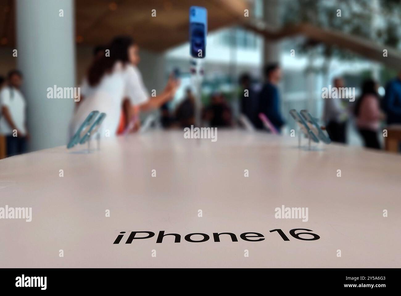 Mumbai, India. 20th Sep, 2024. iPhone 16 branding is seen at Apple ...