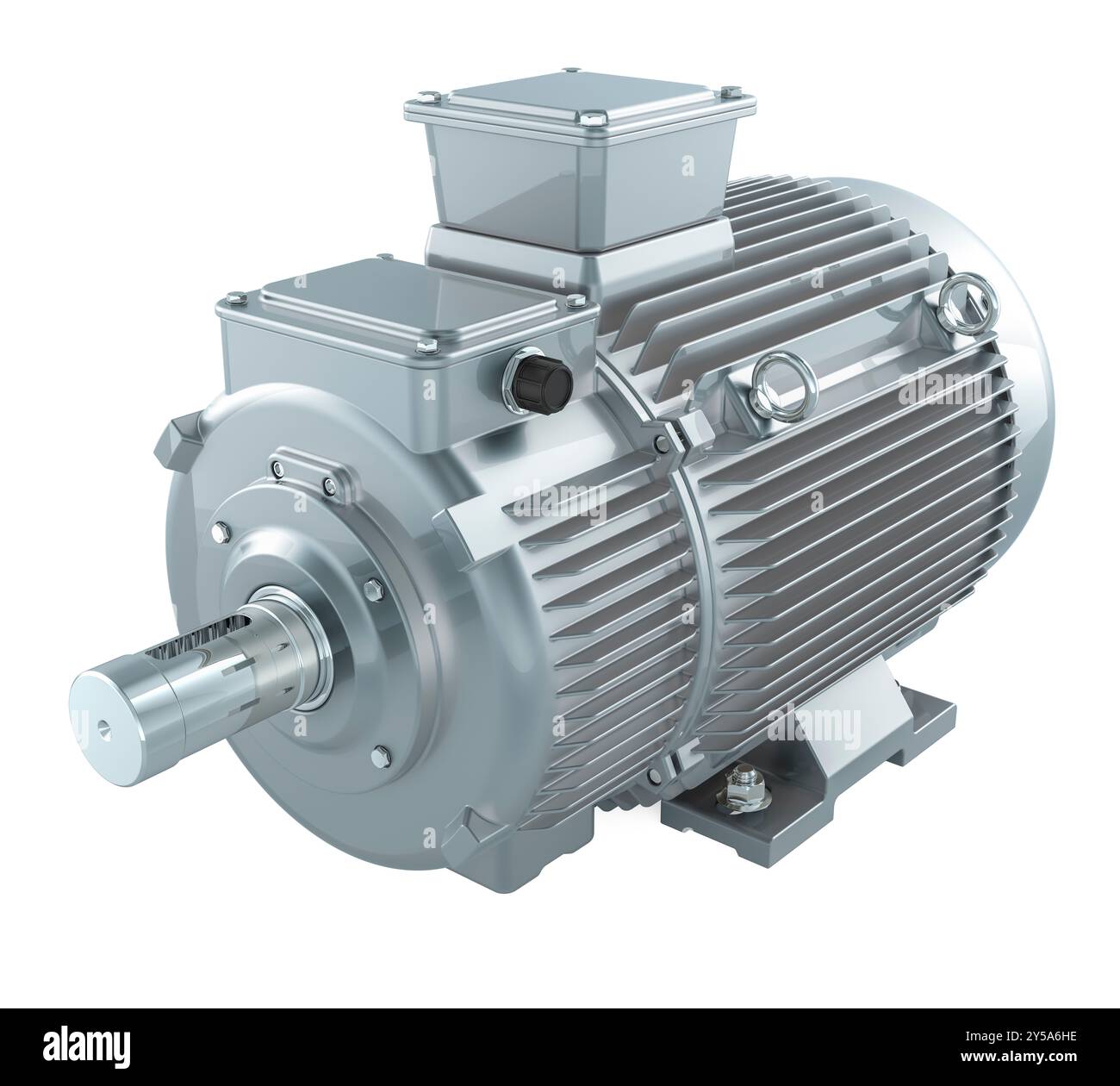 Silver industrial electric motor, 3D rendering isolated on transparent ...