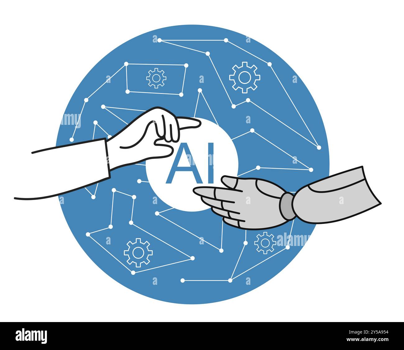 Man with AI. Young guy shakes hands with cyborg. Modern technologies ...