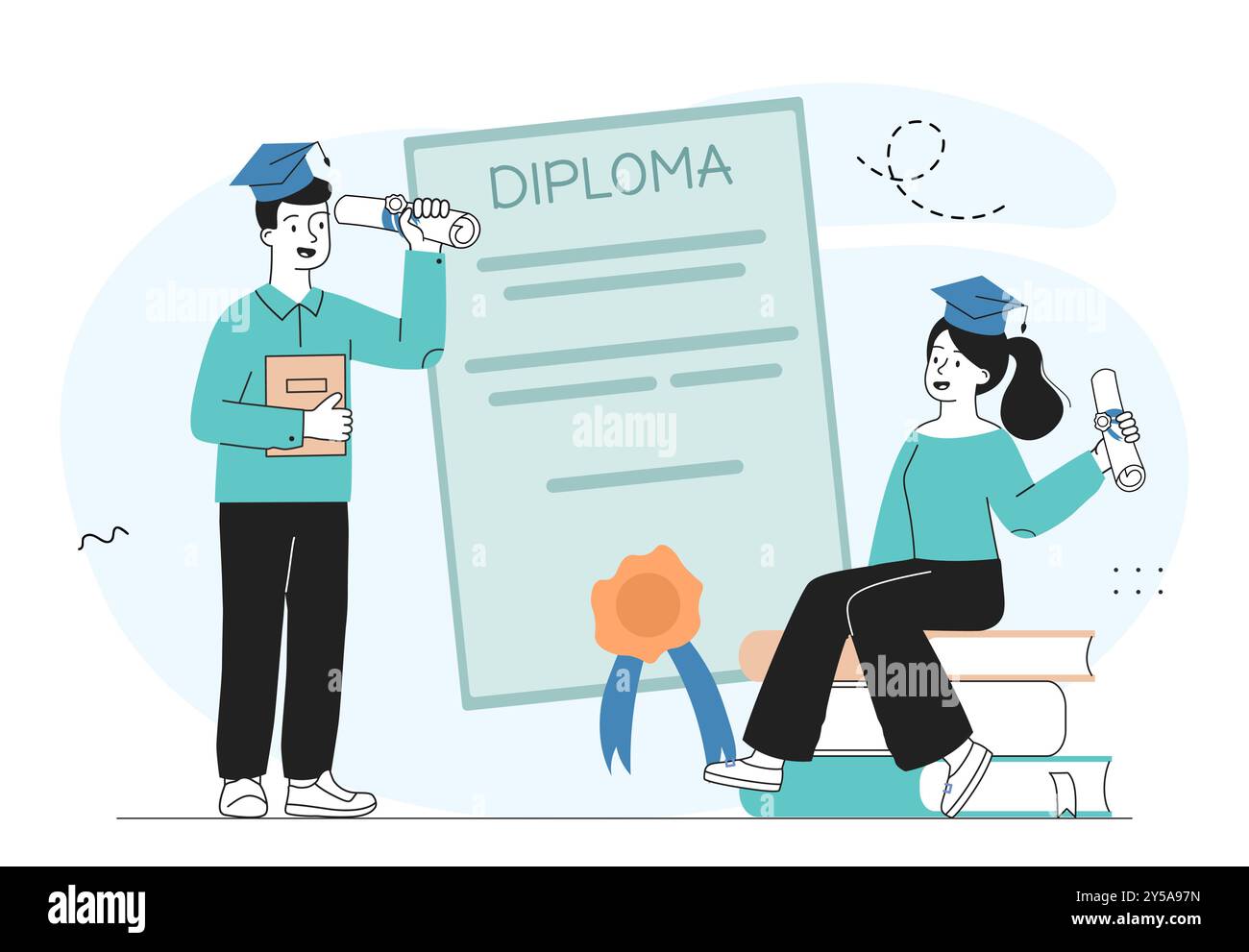 People with diploma. Man and woman in graduation caps with diploma ...