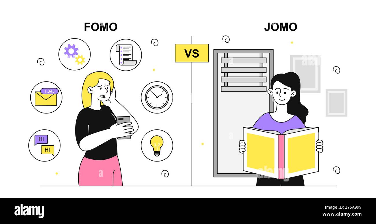 Fomo vs Jomo. Fear of missing out versus joy of missing out. People with different psychotypes ...