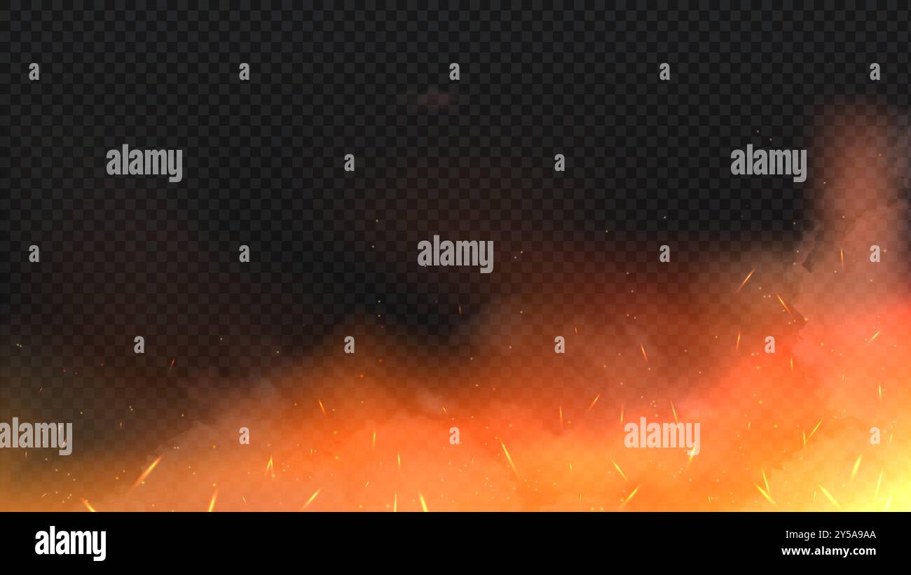 Fire with sparks. Explosion and destruction. Infermo flame with ...