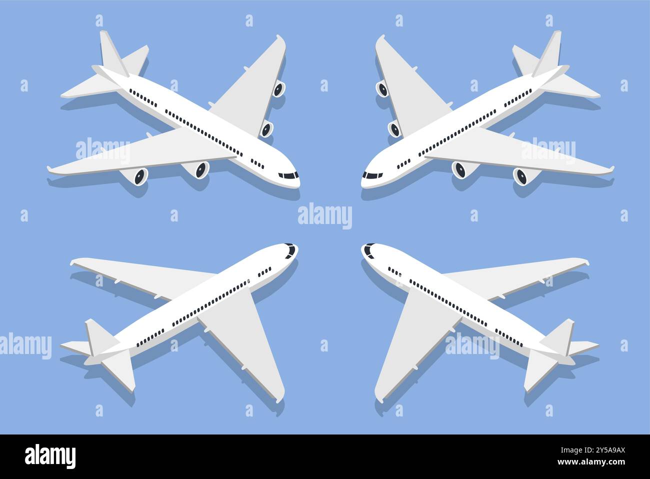Isometric planes set. White airplanes with different angle of views ...