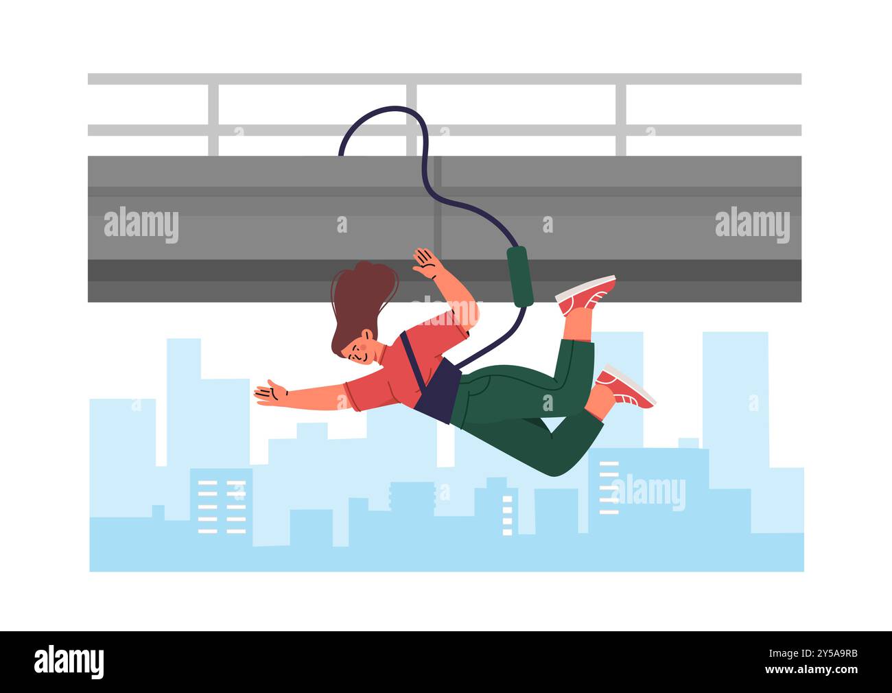 Jump off bridge. Woman with safety rope jumping from bridge. Active ...