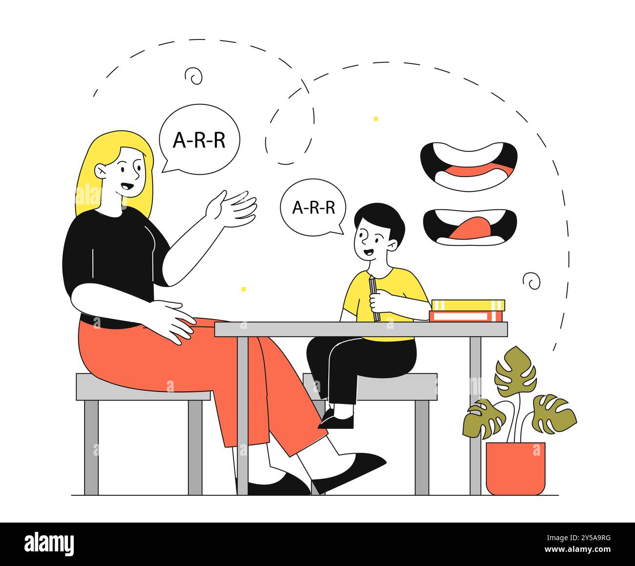 Speech therapist with boy. Woman teaches child to talk. Education and ...