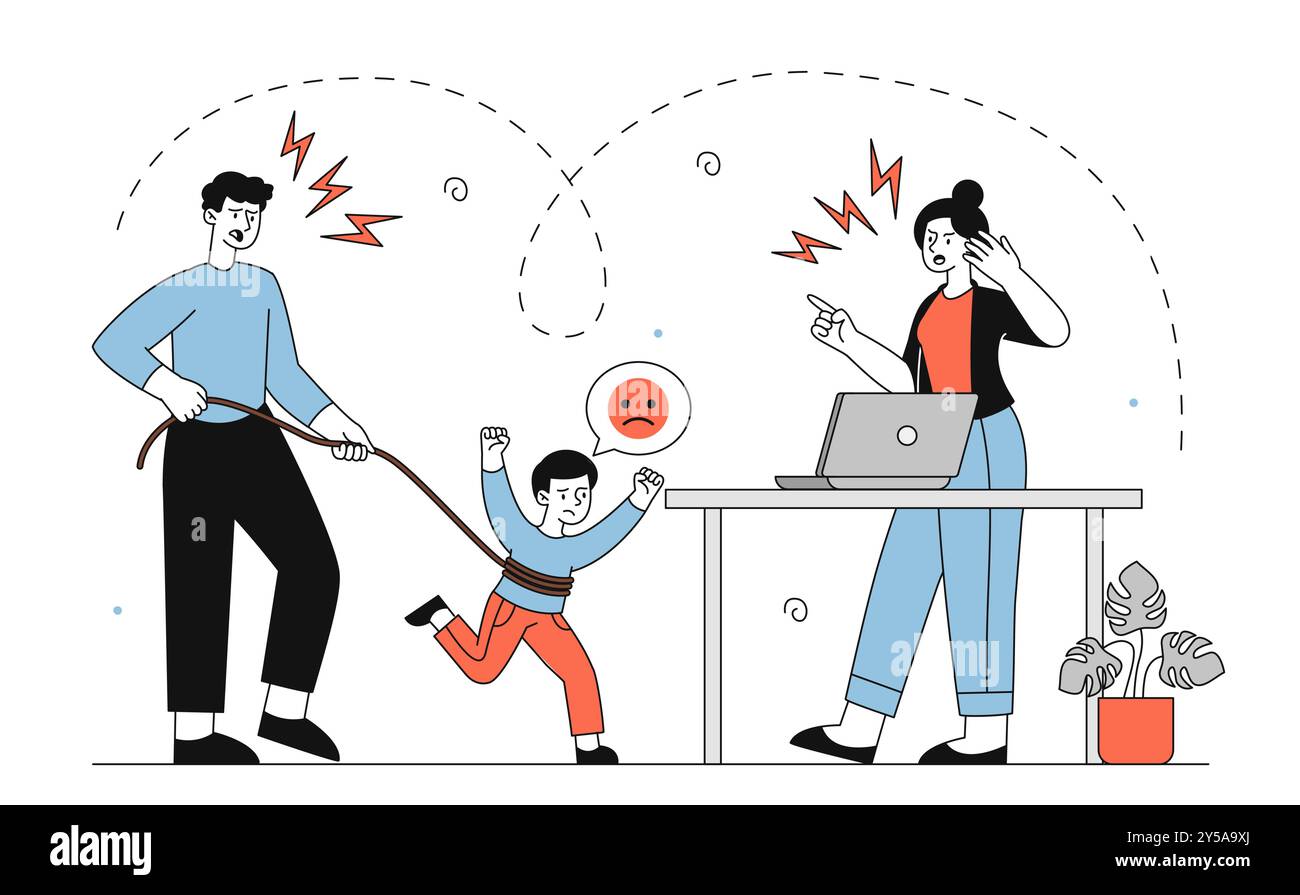 Parents forbid computer. Man and woman do not let child near computer ...