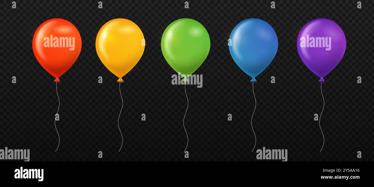 Realistic balloons set. Red, yellow, green, blue and violet air ...