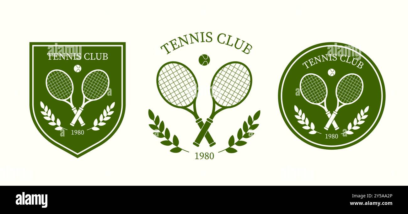 Tennis club logo set. Rackets and ball. Active lifestyle, leisure and ...