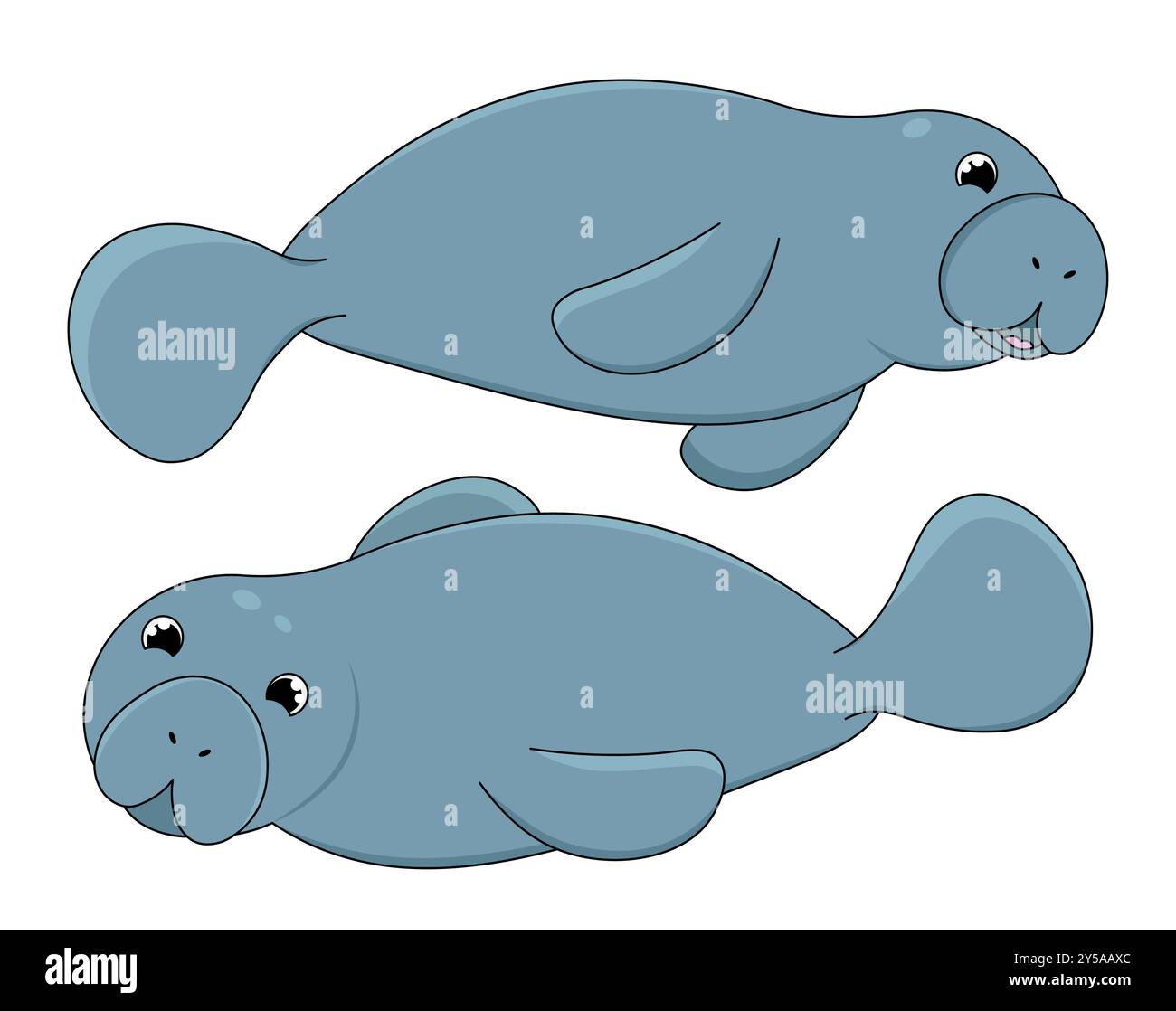Cute manatee set. Adorable nautical animal. Underwater life and ...