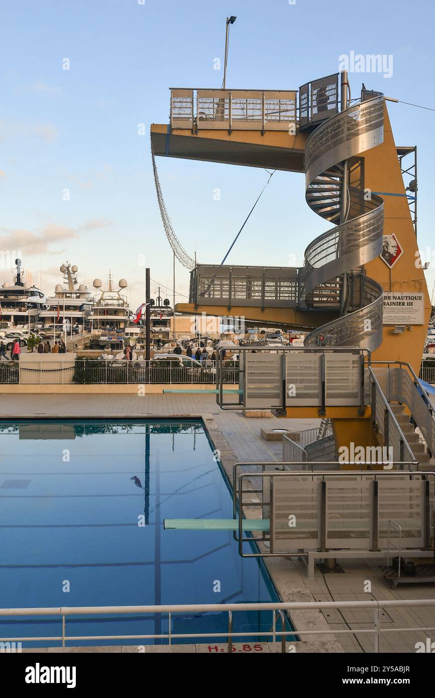 Trampolines of the swimming pool in the Rainier III Nautical Stadium in ...