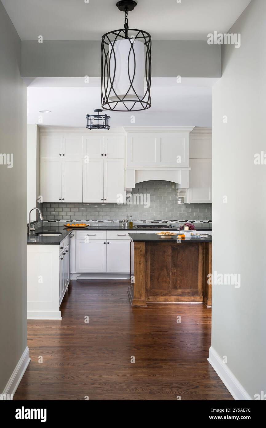 View into kitchen from hallway Stock Photo - Alamy
