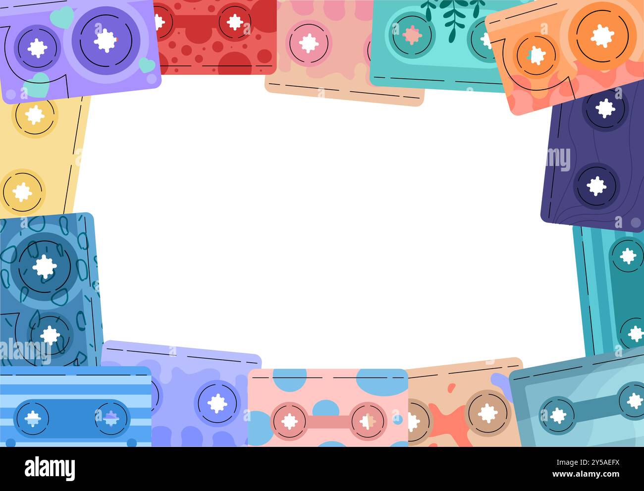 Audio cassettes background. Red, yellow, green and blue retro audio ...