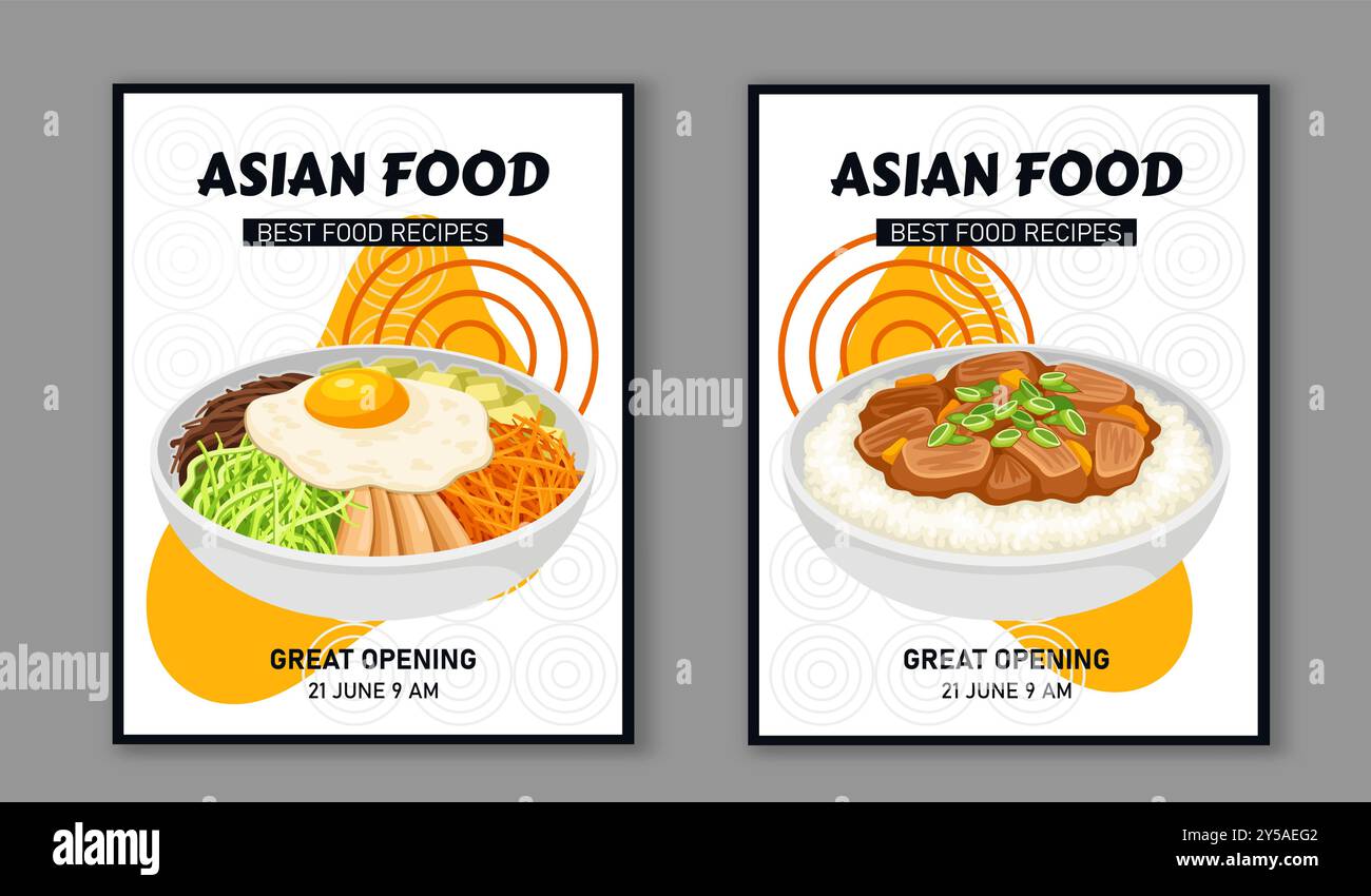Asian food posters set. Noodles and eggs. Bowl with ramen. Traditional ...