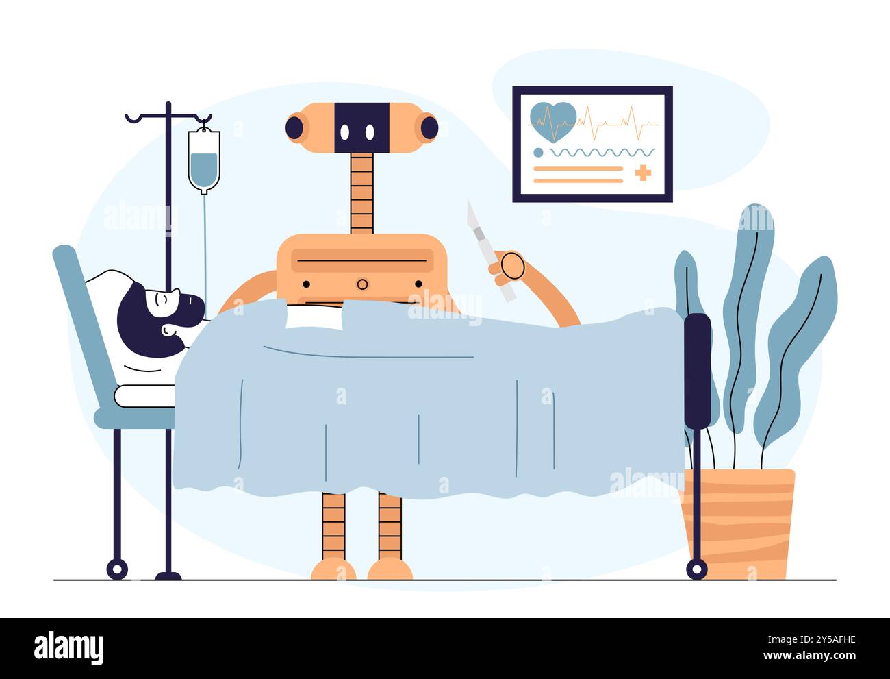 Robot surgeon concept. Bot with scalpel performs surgery. Healthcare ...