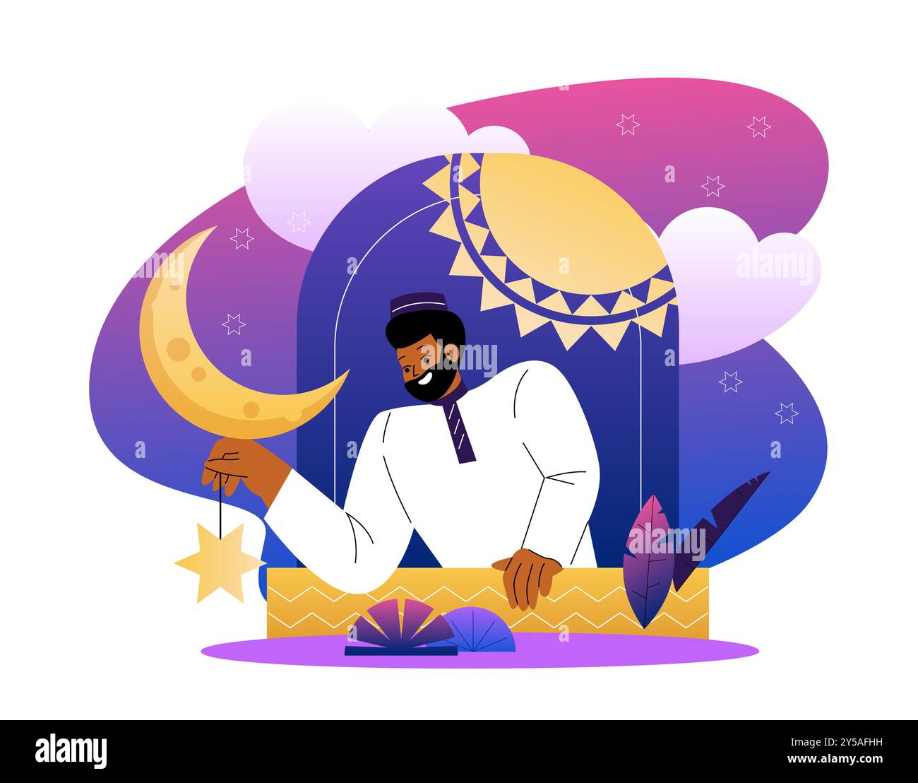 Person with ramadan. Man in traditional east asian clothing sitting ...