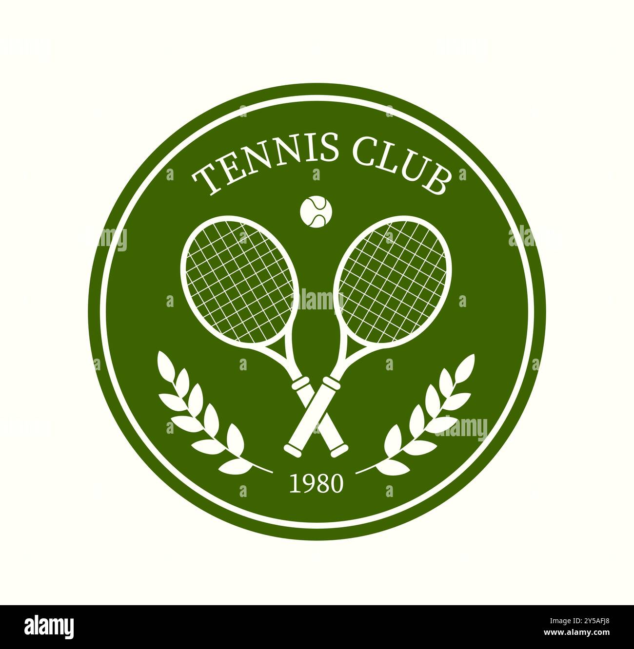 Tennis club logo. Two rackets with ball in green cicrle. Competition ...