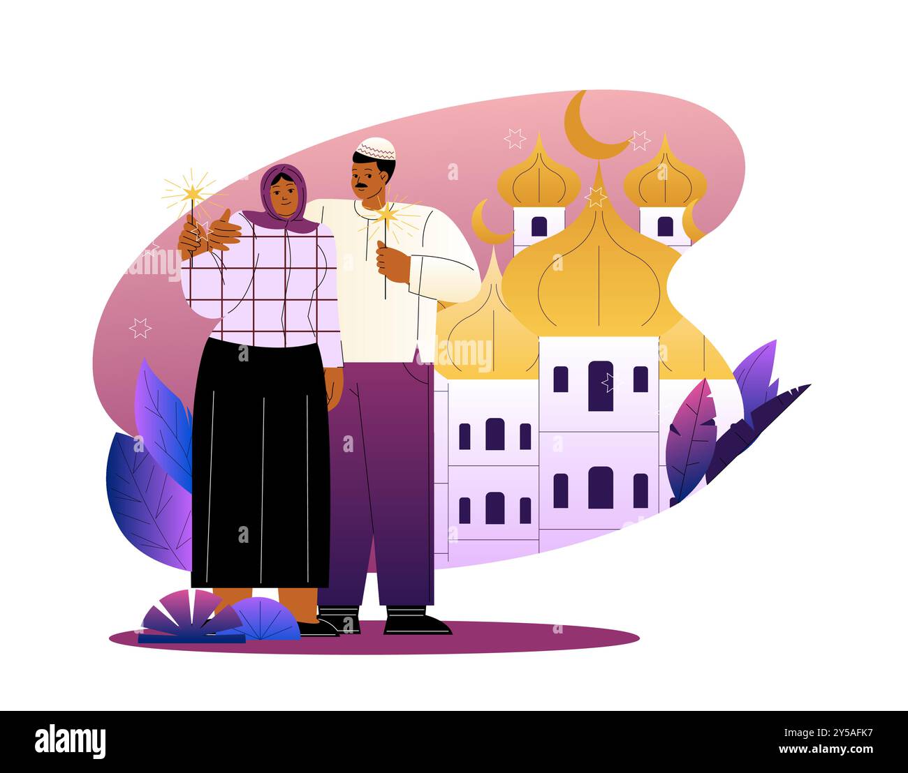 People with ramadan. Man and woman in traditional east asian clothing ...