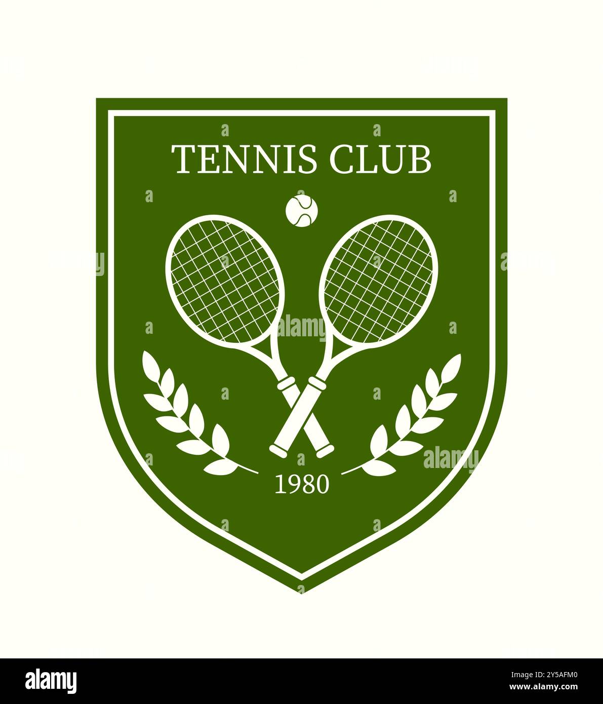 Tennis club logo. Two rackets with ball in green shield. Competition ...