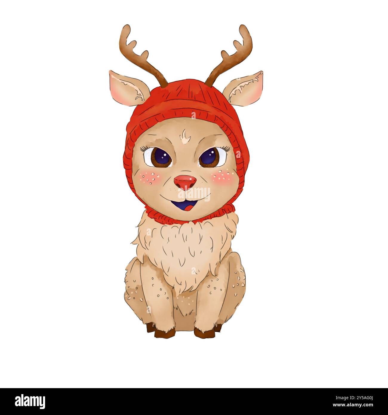 Christmas little brown cinnamon reindeer with red nose with brown eyes ...