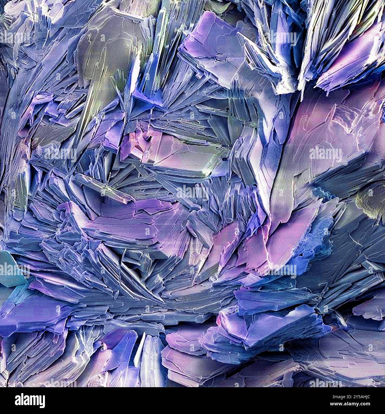 Gallstone crystals. Coloured scanning electron micrograph (SEM) of the ...