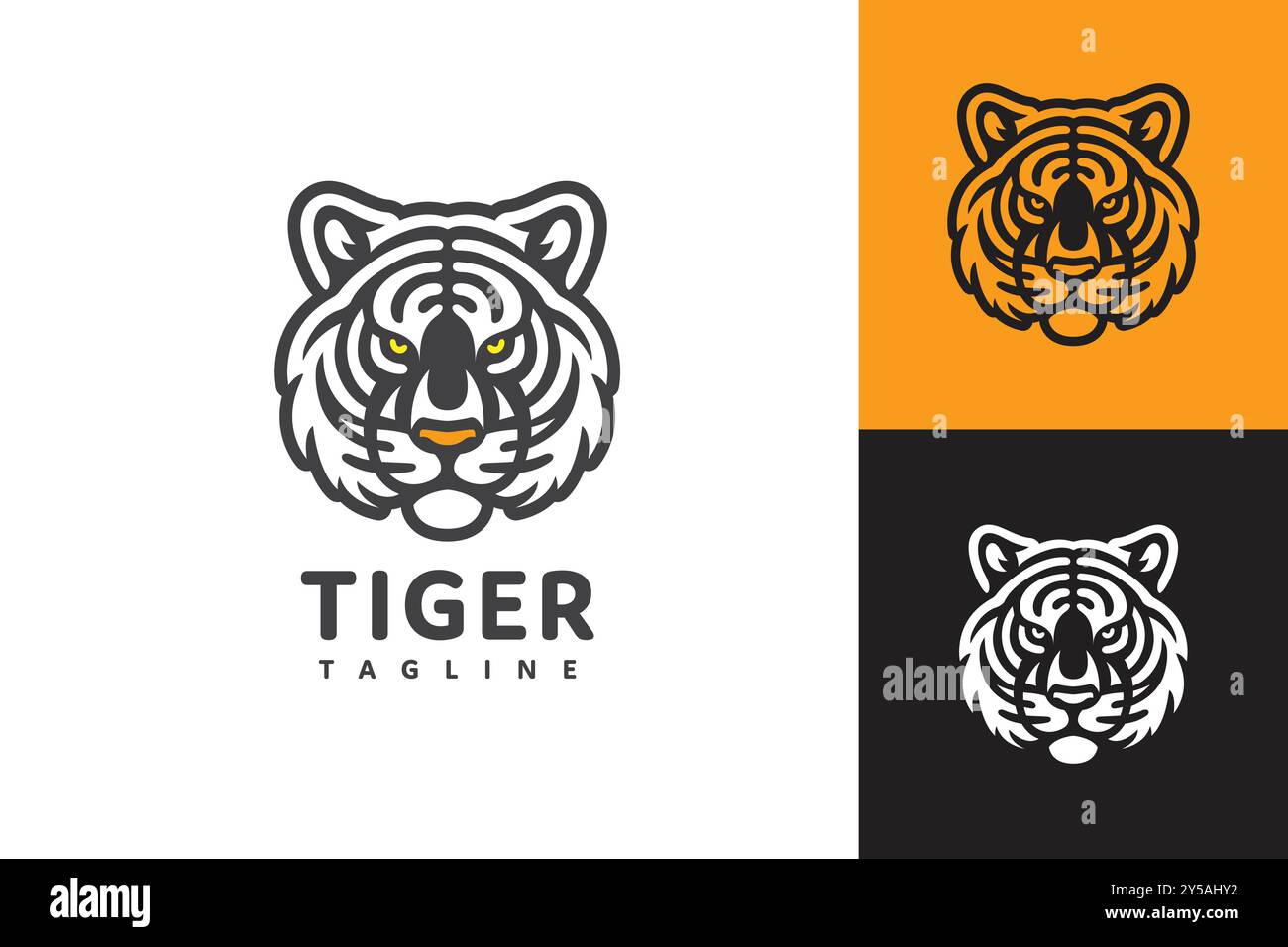 Simple line art illustration of tiger head logo design with different ...