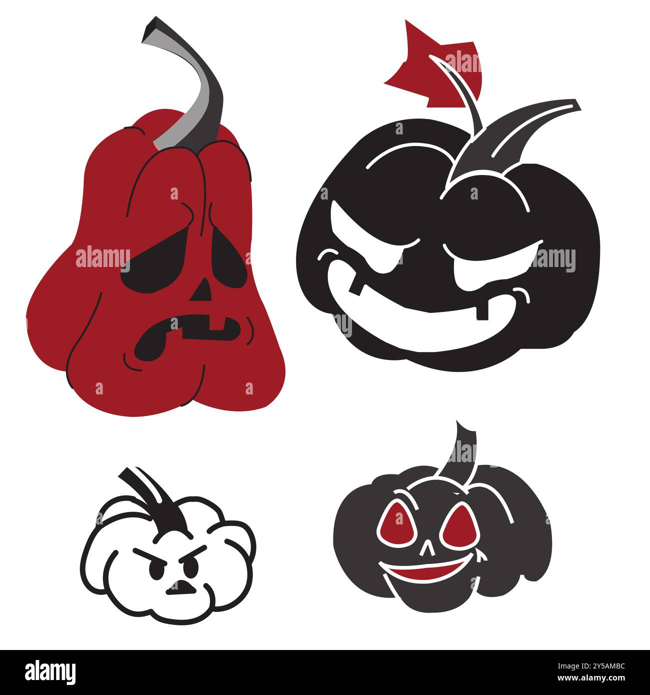 Set of Halloween pumpkins with different emotions on cut out faces ...