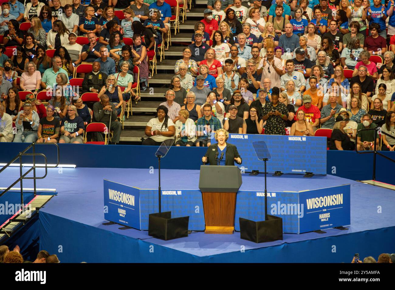 Madison Mayor Satya Rhodes-Conway speaks before Kamala Harris arrives ...