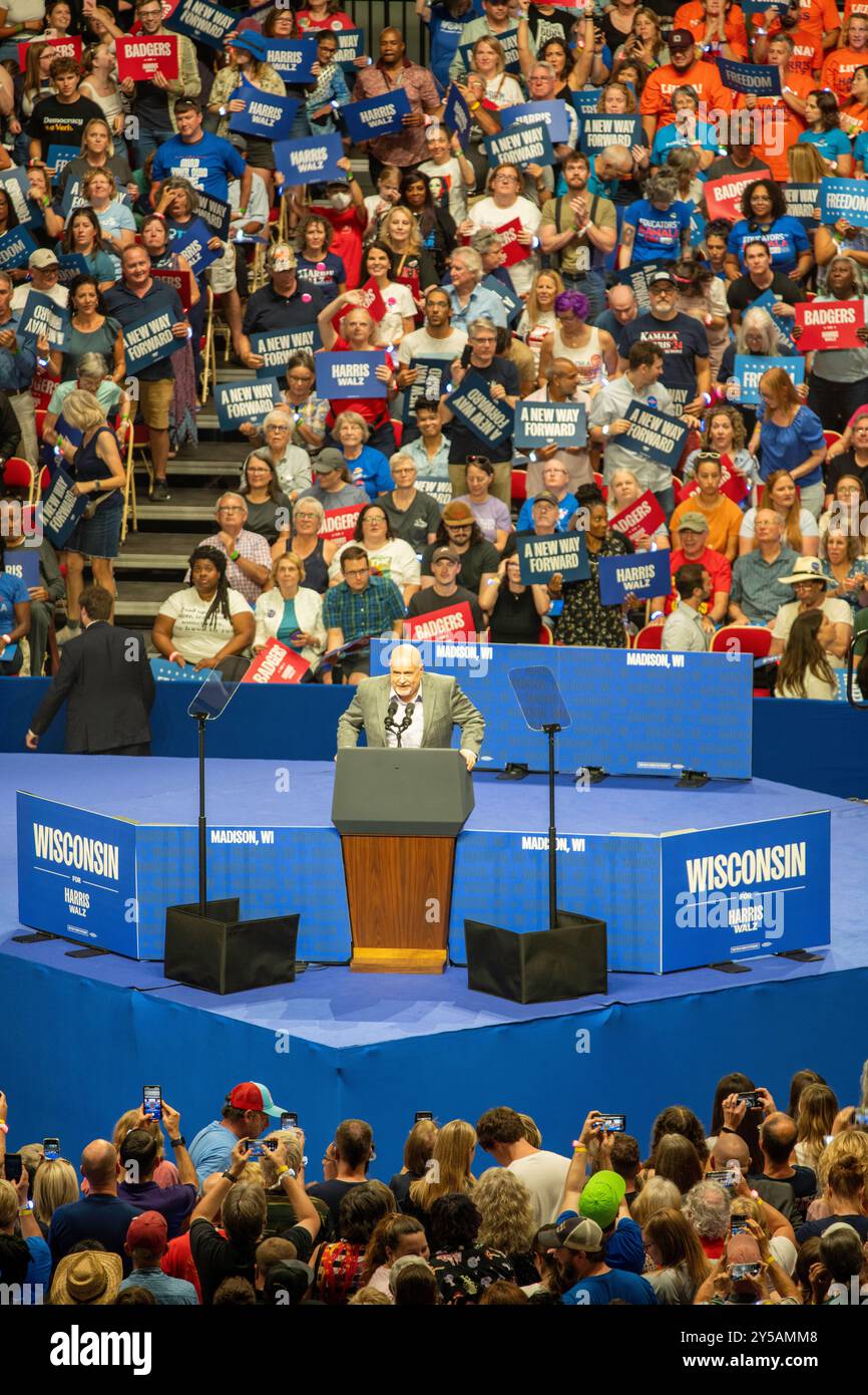 US Representative Mark Pocan speaks before Kamala Harris arrives ...