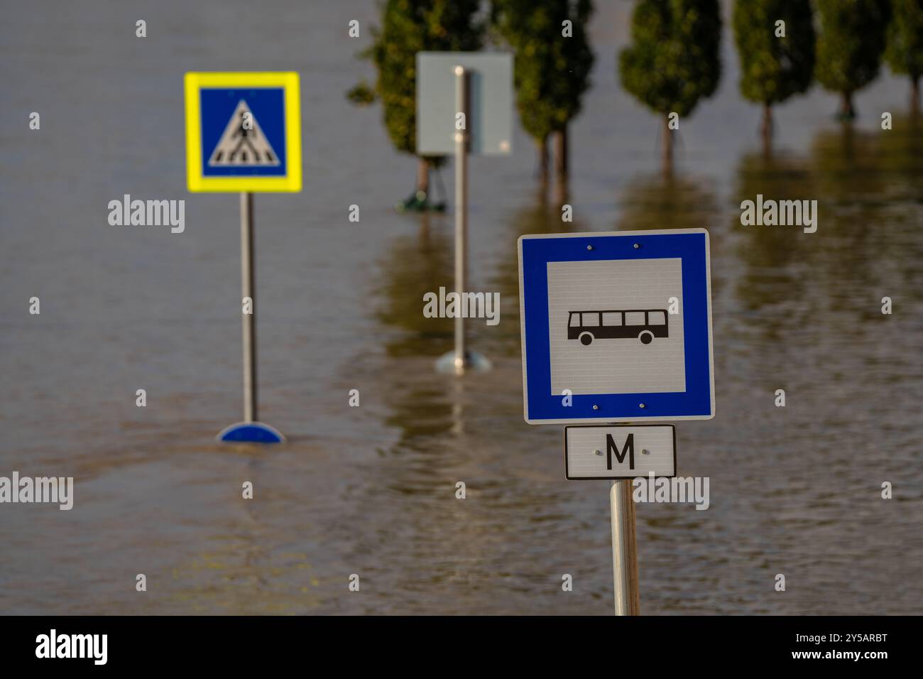 Budapest, Hungary - September 19, 2024: Submerged Road Signs in Flooded ...